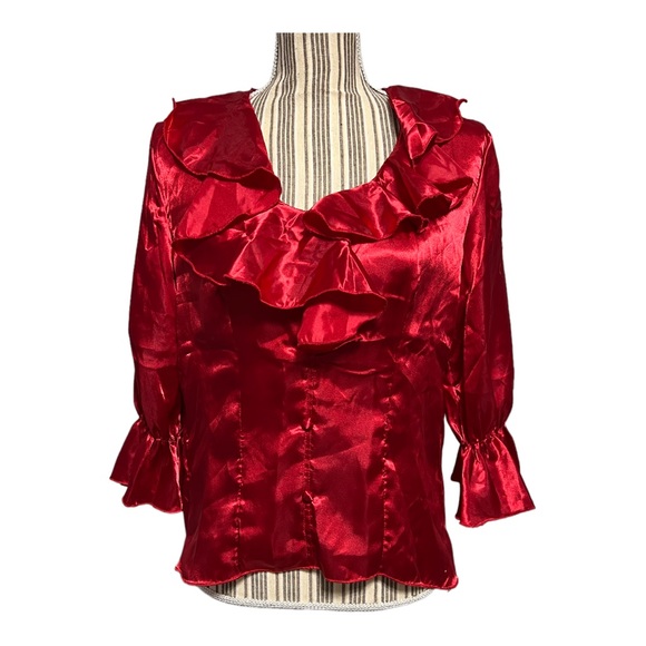 Vintage | Tops | Vintage Red Blouse Ruffles Pirate Inspired Front ...